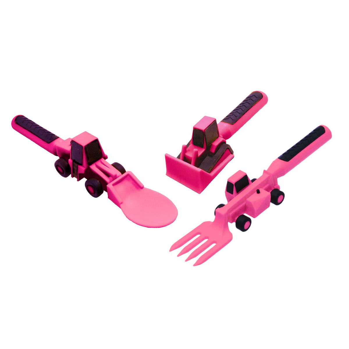 Constructive Eating Set Of 3 Construction Utensils - Pink – BellaBoo